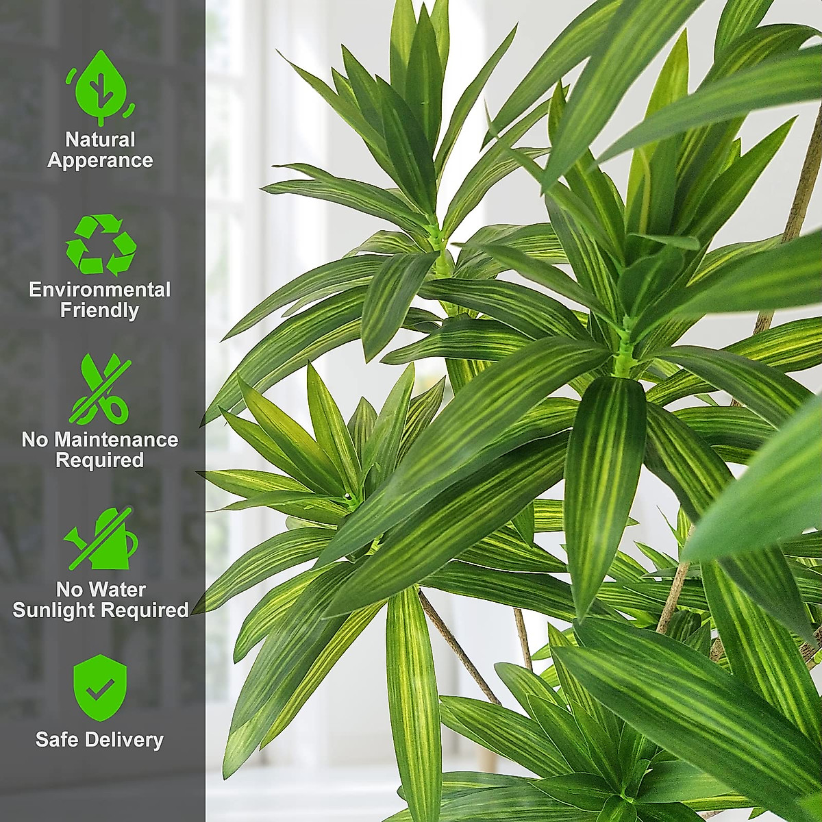 Lambye Artificial Trees Faux Lucky Bamboo with 13 Heads in Plastic Pot, 5.4 Feet Fake Trees Faux Greenery Plants Perfect for Indoor Outdoor Home Office Garden Decoration