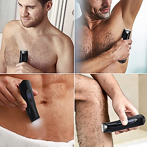 PRITECH Body Hair Trimmer for Men Pubic Hair Trimmer - Wet/Dry Ball Trimmer with Ceramic Blade, Rechargeable Body Groomer for Men with Standing Recharge Dock, Cordless Groin Hair Trimmer for Men