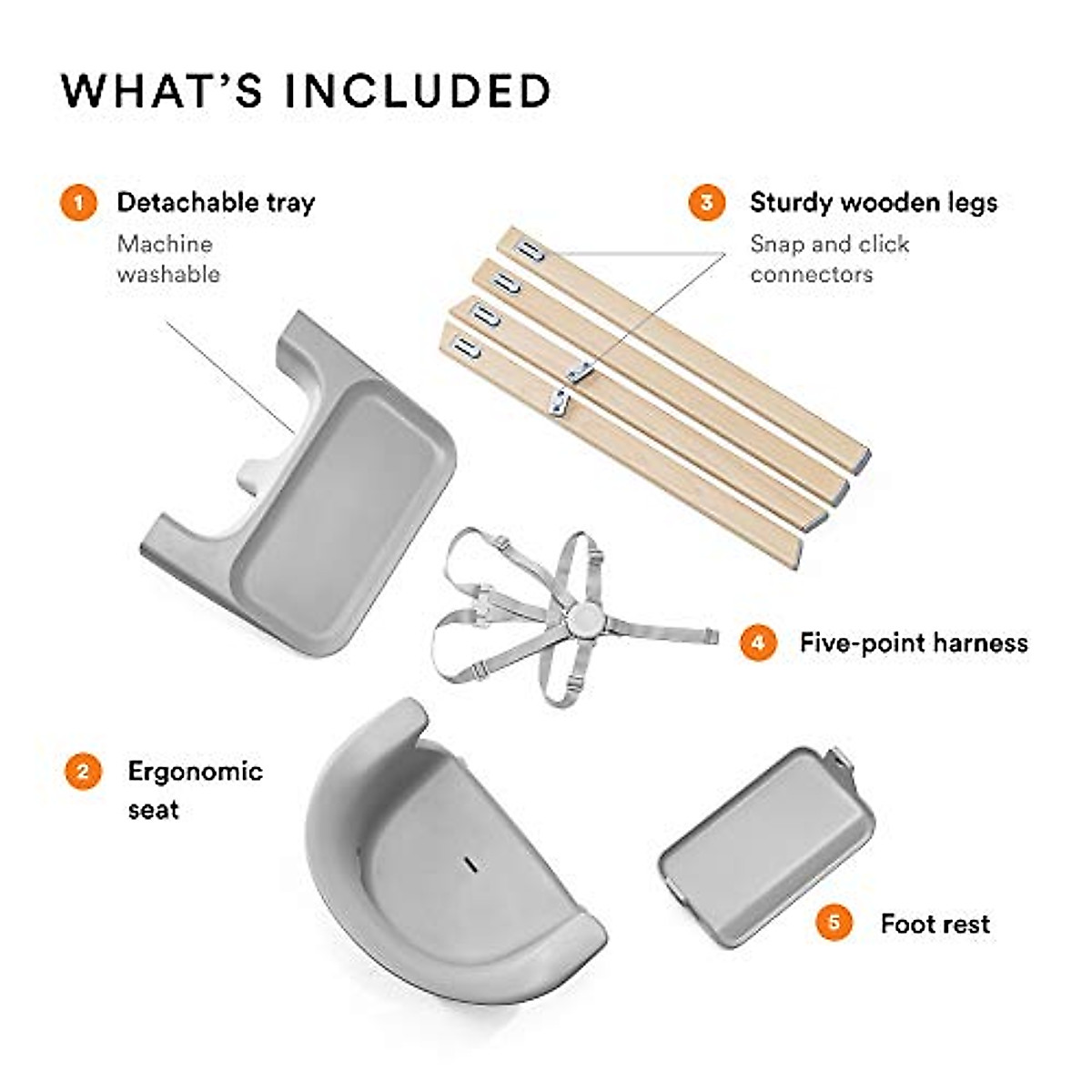 Stokke Clikk High Chair, Cloud Grey - All-in-One High Chair with Tray + Harness - Light, Durable & Travel Friendly - Ergonomic with Adjustable Features - Best for 6-36 Months or Up to 33 lbs