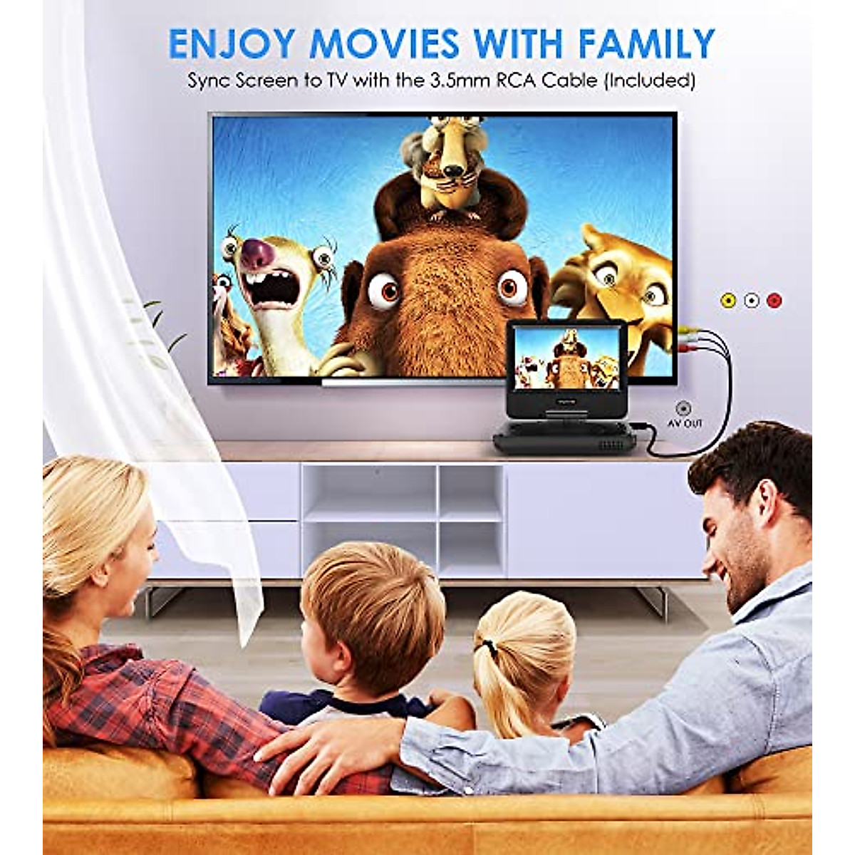 WONNIE 9.5" Portable DVD Player for Kids, Car Headrest Video Players with 7.5" Swivel Screen, 5-Hours Rechargeable Battery, Regions Free, AV in/Out, Support USB/SD Card/Sync TV