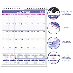 2023-2024 Wall Calendar - 18 Months Calendar 2023-2024 from Jan. 2023 - Jun. 2024, 8.5" x 11", Twin-Wire Binding, Ruled Blocks with Julian Dates, Perfect Wall Calendar for Organizing