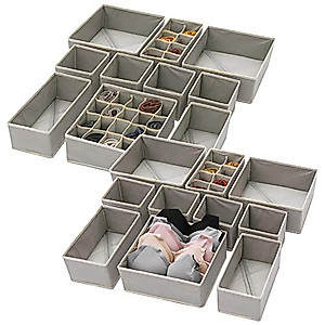 DIOMMELL Set of 21 Foldable Cloth Storage Box Closet Dresser Drawer Organizer Fabric Baskets Bins Containers Divider for Baby Clothes Underwear Bras Socks Lingerie Clothing,Grey 11-4249