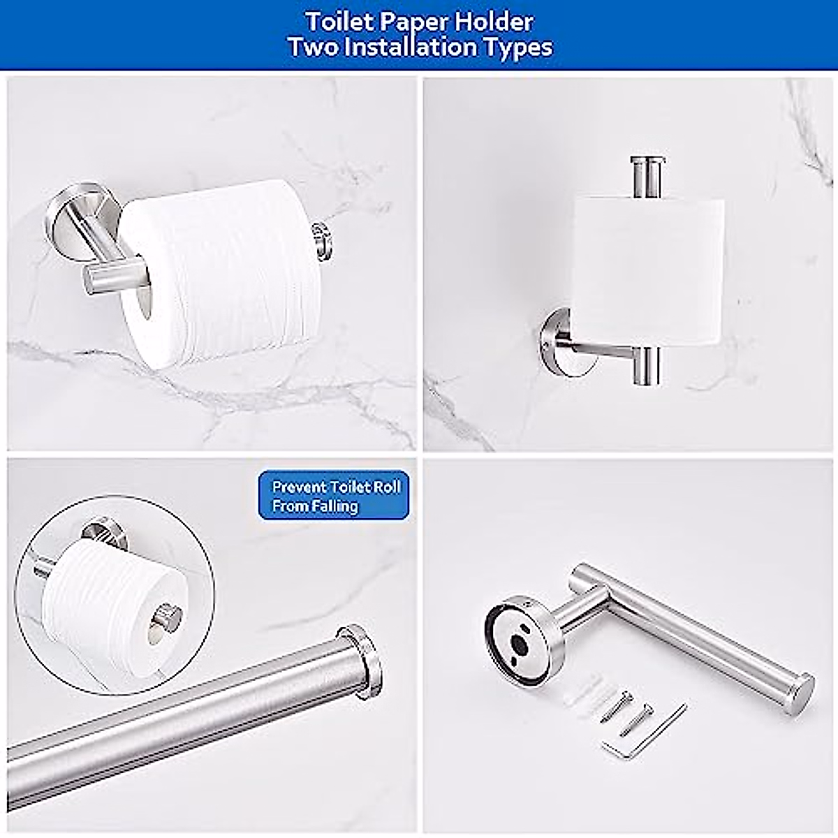 GERUSEA 6 PCS Bathroom Hardware Set, Brushed Nickel Towel Bar, Stainless Steel Towel Rack Wall Mounted Bathroom Accessories Set, 16'' Hand Towel Rod, Toilet Paper Holders, Towel Ring, 3 Towel Hooks