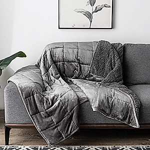 Wemore Sherpa Fleece Weighted Blanket for Adult, 15 lbs Dual Sided Cozy Fluffy Heavy Blanket, Ultra Fuzzy Throw Blanket with Soft Plush Flannel Top, 48 x 72 inches, Grey on Both Sides