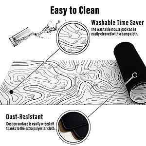 Ovenbird Large Gaming Mouse Pad with Stitched Edges, Minimalist Topographic Map Desk Mat, Extended XL Mousepad with Anti-Slip Base, Cool Desk Pad for Keyboard and Mouse, 31.5 x 11.8 in, White