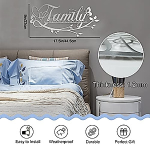 Family Where Life Begins Love Never Ends Word Sign Metal Wall Decor, Silver Home Decor Wall Art Decorations, Letters Quotes Sign for Living Room Bedroom Kitchen Indoor Outdoor Decor(17.5 x 9in) (Silver)