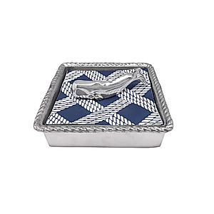 MARIPOSA Nantucket Whale Rope Napkin Box Silver Small