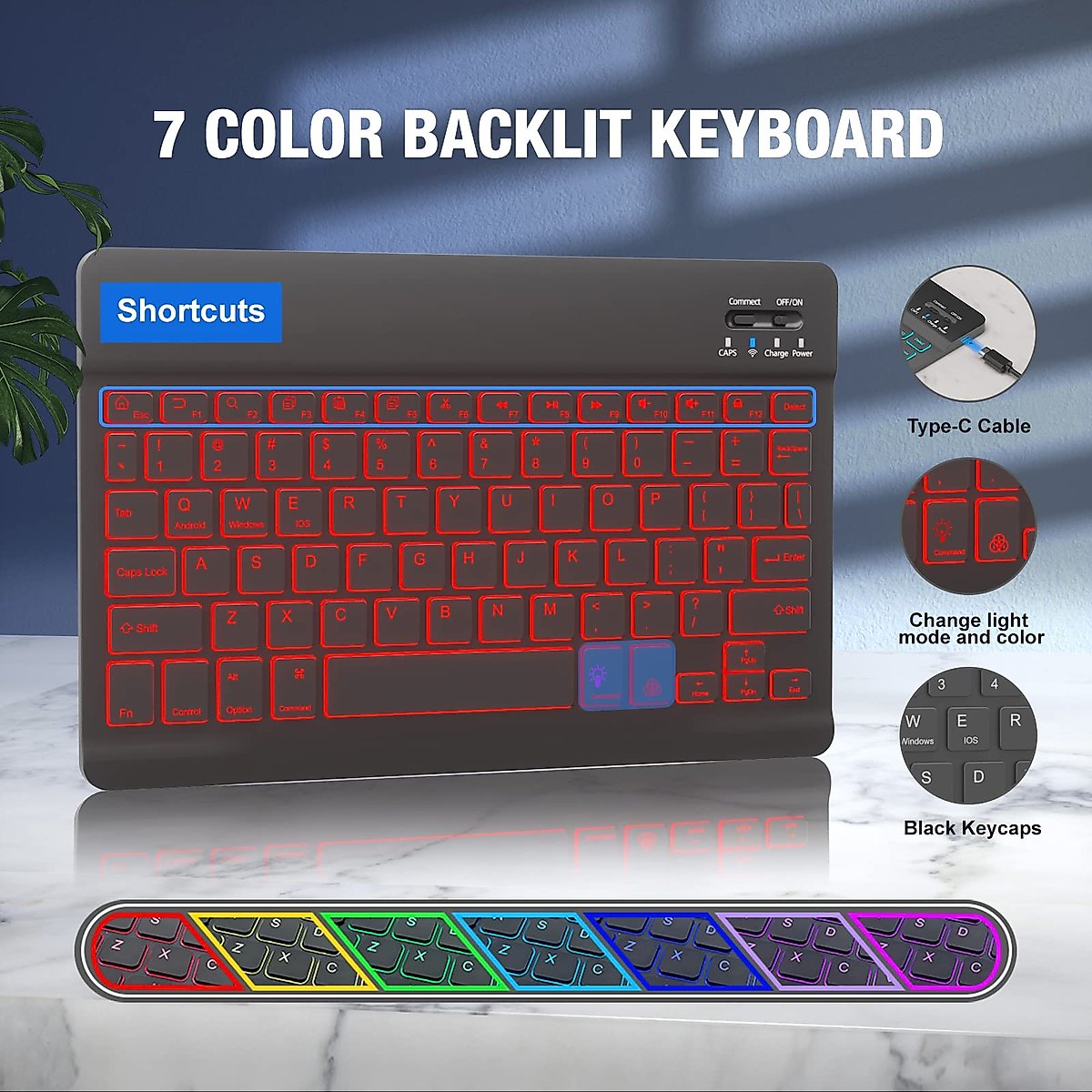 Keyboard Case for iPad 9th/8th/7th Generation 10.2 inch,360° Rotatable Magnetic iPad Pro 10.5-inch Air 3 Case with Keyboard Pencil Holder,7 Color Backlit Bluetooth Keyboard (Black)