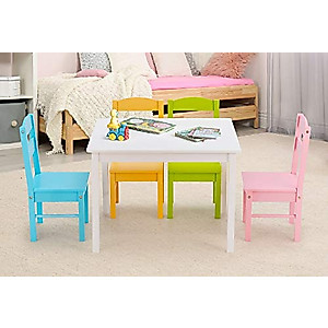 HAPPYGRILL Mini Table and Chairs Furniture Set, Children 5 Pieces Wood Table & Chair Set, Kids Table and Chairs for 2-6 Years