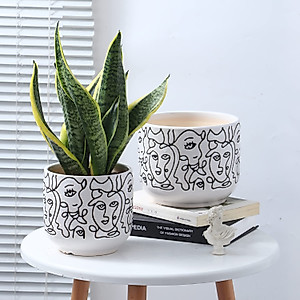 Gohearin Ceramic Planters for Indoor Plants Plant Pots 2 Pack White Flower Pots 5.4 and 6.6 Inch Decorative Succulent Pots Set with Drainage Holes for Outdoor Gardening Home