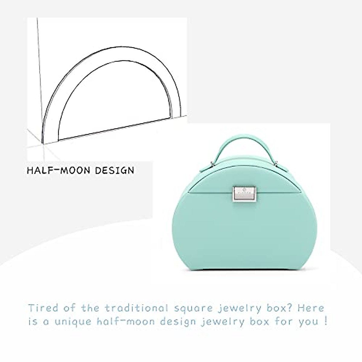 Vlando Princess Style Jewelry Box Half-Moon Design, Fabulous Girls Gift (Green)