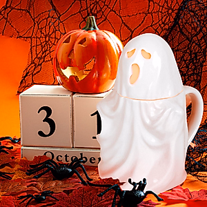 zhqinger Ghost Coffee Mug Halloween Water Cup White Ceramic 15oz/450ml Funny Mugs Novelty Tea Cup with Lid and Handle Gift for Friends Familiers Women Men