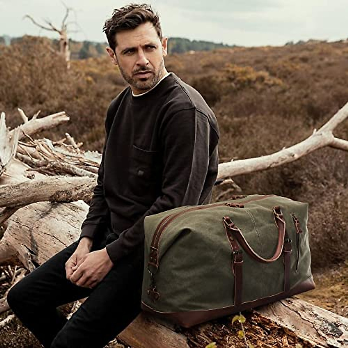 S-ZONE Duffle Bag for Travel Canvas Duffel Bag Carry on Weekender Bag for Men