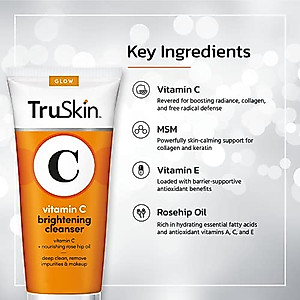 TruSkin Vitamin C Cleanser for Face - Brightening Face Wash with Vitamins C & E, Rosehip Oil, Aloe Vera and MSM - Deep Clean and Refresh for Radiant, Healthy-Looking Skin, 5 fl oz