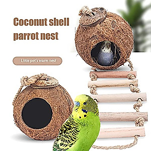 Coconut Bird Nest Hut, Natural Coconut Fiber Hanging Birdhouse Cage Breeding Nesting Bird Aviary Cage Box Anti-Pecking Bite for Parakeet Budgie Cockatiel Finch Sparrows