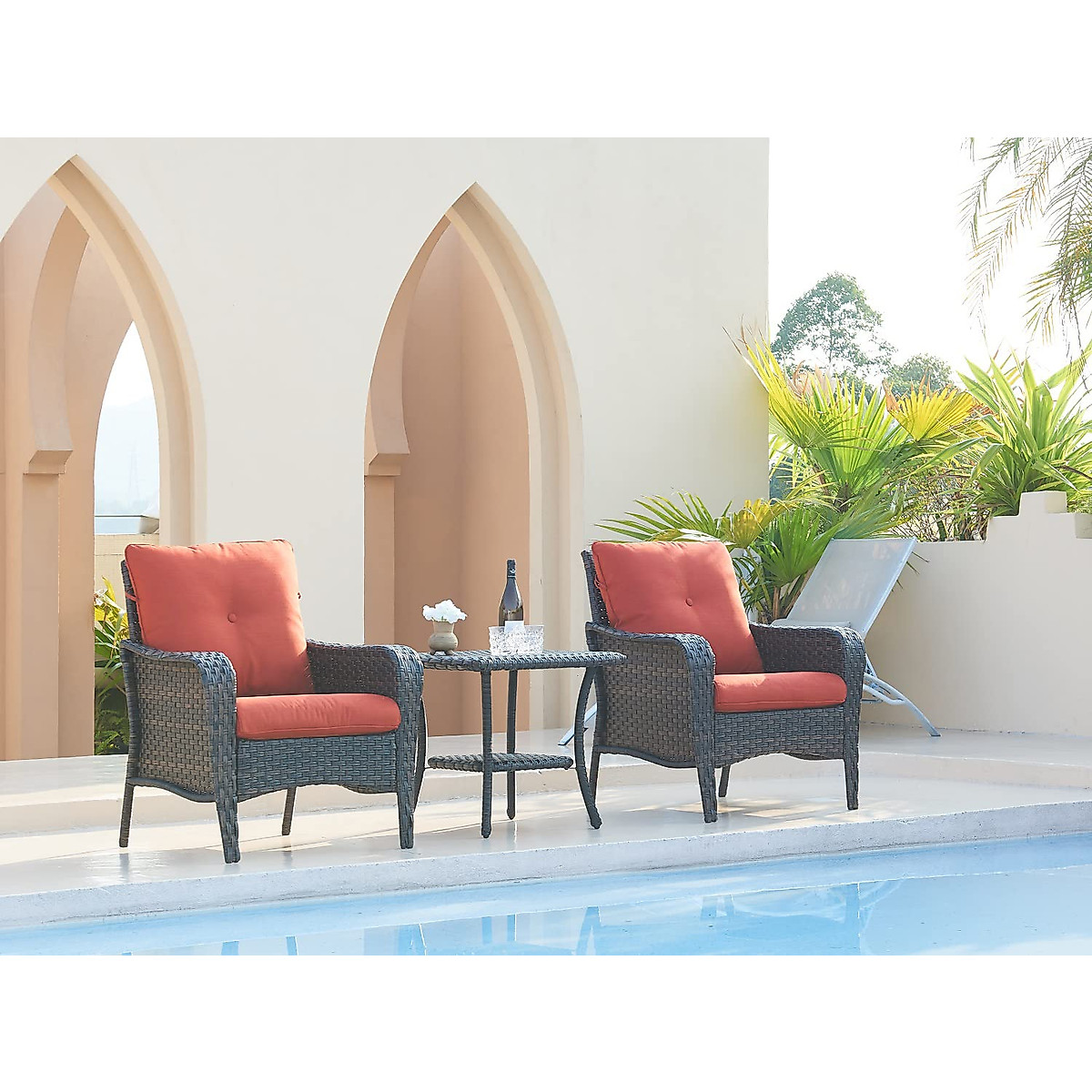 HUMMUH Outdoor Wicker Patio Chairs Set of 2 with Side Table,PE Rattan Bistro Table and Chairs for Yard Backyard Lawn Porch