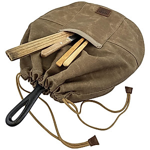 Hide & Drink, Rustic Bag for 12 Inch Frying Pan, Case for Skillet Without Nonstick Coating, Waxed Canvas, Handmade, Fatigue