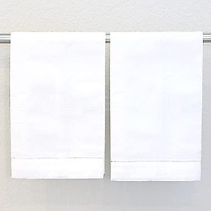 CleverDelights White Linen Hemstitched Hand Towels - 6 Pack - 14" x 22" - Fingertip Towel