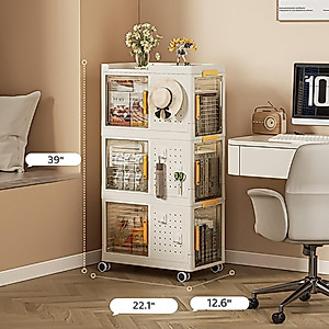 3 Piece Storage Bin with Lid, Wardrobe Organizer, 68 Qt Stackable Plastic Storage Bin with Wheels, Hole Plate Hooks, Latch at Overlay, Double Open Foldable Cabinet for Home Organization and Storage