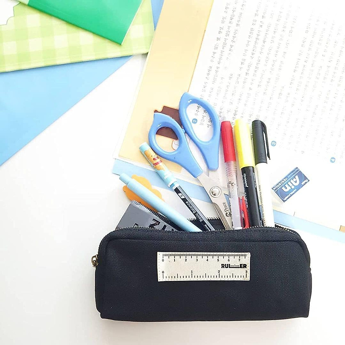 Trilly Canvas Pencil Case Pouch with Ruler I Larger Capacity Simple Pencil Pouch I School Small Pencil Bag For Boys & Girls I Holds Pencil, Pen, Personal Items & Desk Organizer Cute Pen Pouch Black