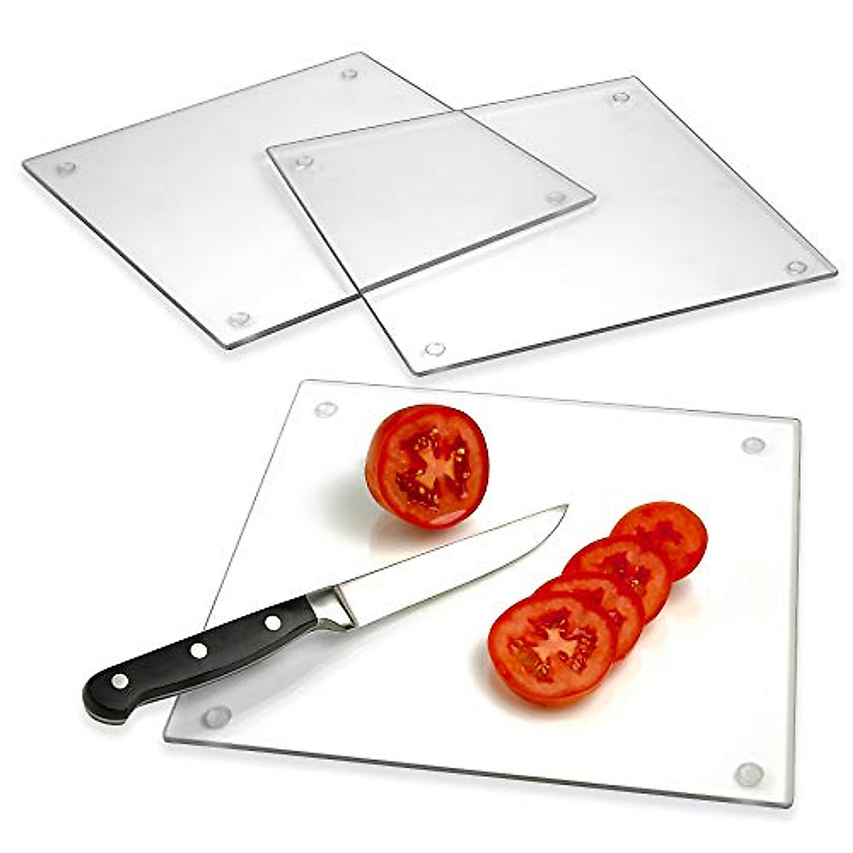 Tempered Glass Cutting Board – Long Lasting Clear Glass – Scratch Resistant, Heat Resistant, Shatter Resistant, Dishwasher Safe. (3 Square 10x10")