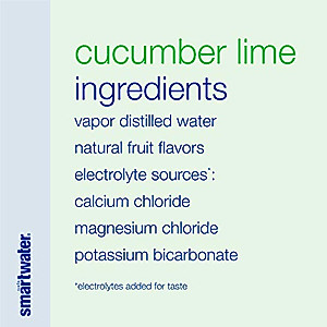 smartwater Cucumber Lime, Vapor Distilled Premium Bottled Water, Cucumber Lime, 23.7 Fl Oz (Pack of 12)