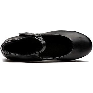 NLeahershoe Slide Buckle Leather Tap Shoes Dancing Shoes for Women,Ladies,Girls, Black (10.5 B(M) US)