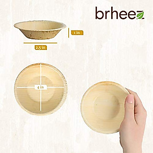 brheez Palm Leaf Bowls 4 Inch - 25 Pack - Eco Friendly, Compostable & Biodegradable – Elegant Bamboo Look Disposable Bowls are Heavy Duty and More Environmentally Friendly than Paper Bowls