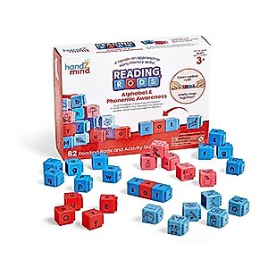 hand2mind Reading Rods Alphabet & Phonemic Awareness, Word Building Activities, Letter Blocks, CVC Words for Kindergarten, Spelling Toys, Reading Tools for Kids, Science of Reading Manipulatives