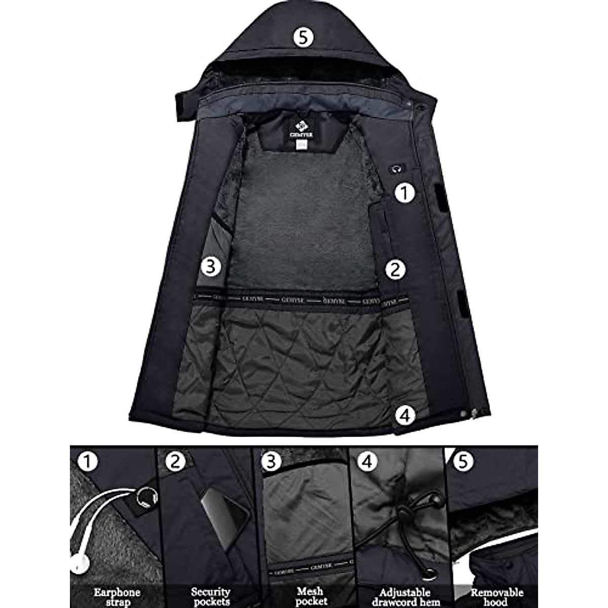 GEMYSE Men's Mountain Waterproof Ski Snow Jacket Winter Windproof Rain Jacket (Black,Large)