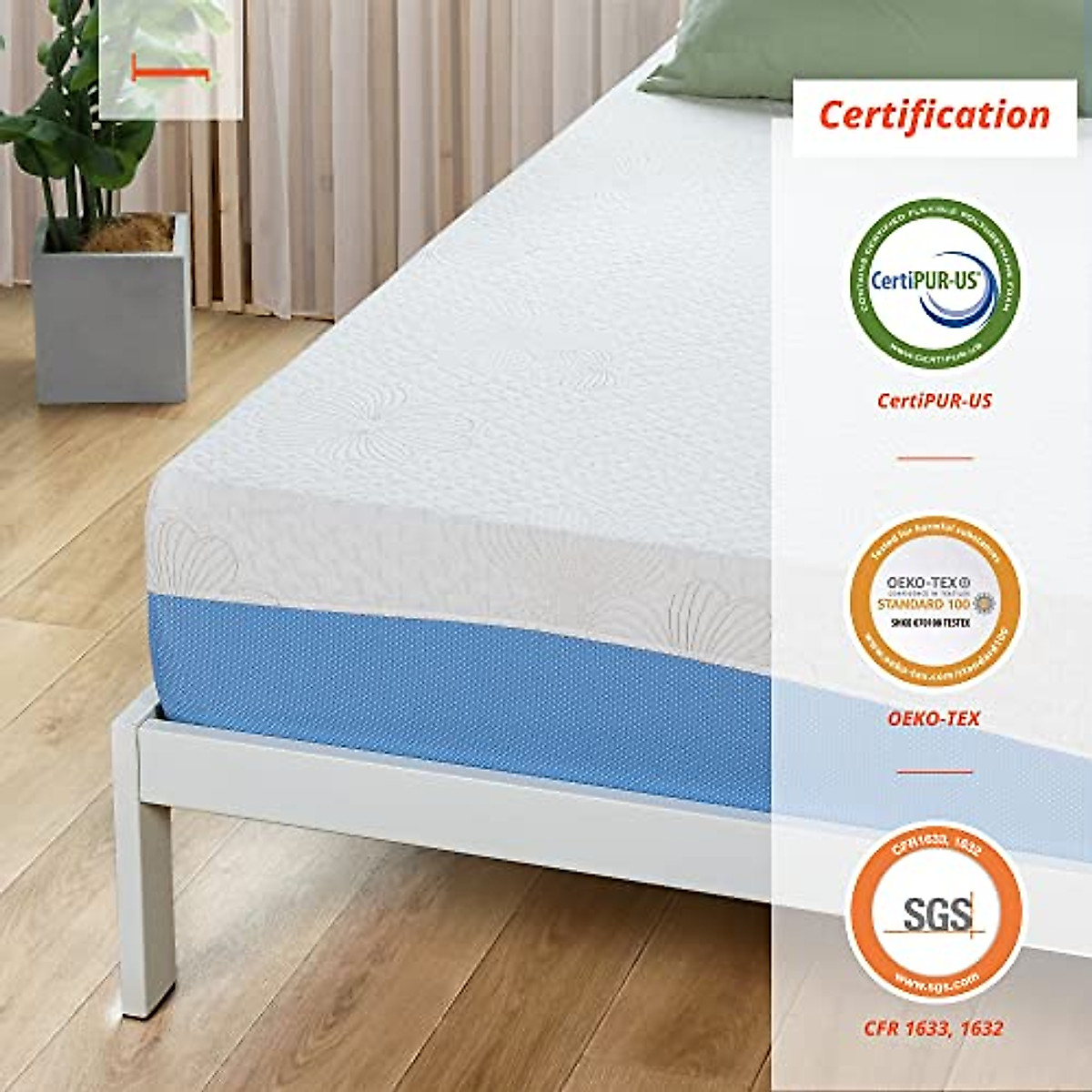 PrimaSleep Wave Gel Infused Memory Foam Mattress, 10'' H, Cal King, Blue