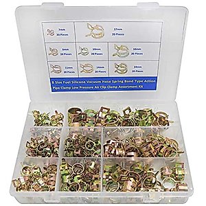 8 Size Spring Band Type Action Fuel/Silicone Vacuum Hose Pipe Clamp Low Pressure Air Clip Clamp Assortment Kit -160Pcs(10 x 7mm 8mm 10mm 11mm 12mm 14mm 16mm 17mm) Yellow
