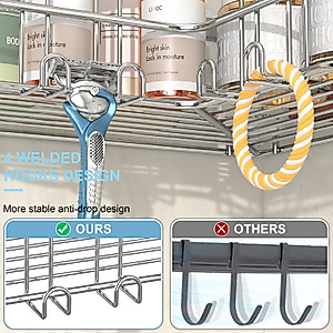 Yazoni Corner Shower Caddy, Adhesive Shower Shelves No Drilling [2-Pack], Rustproof Stainless Steel Bathroom Shower Organizer with 8 Hooks, Shower Shelf for Inside Shower (Silver)