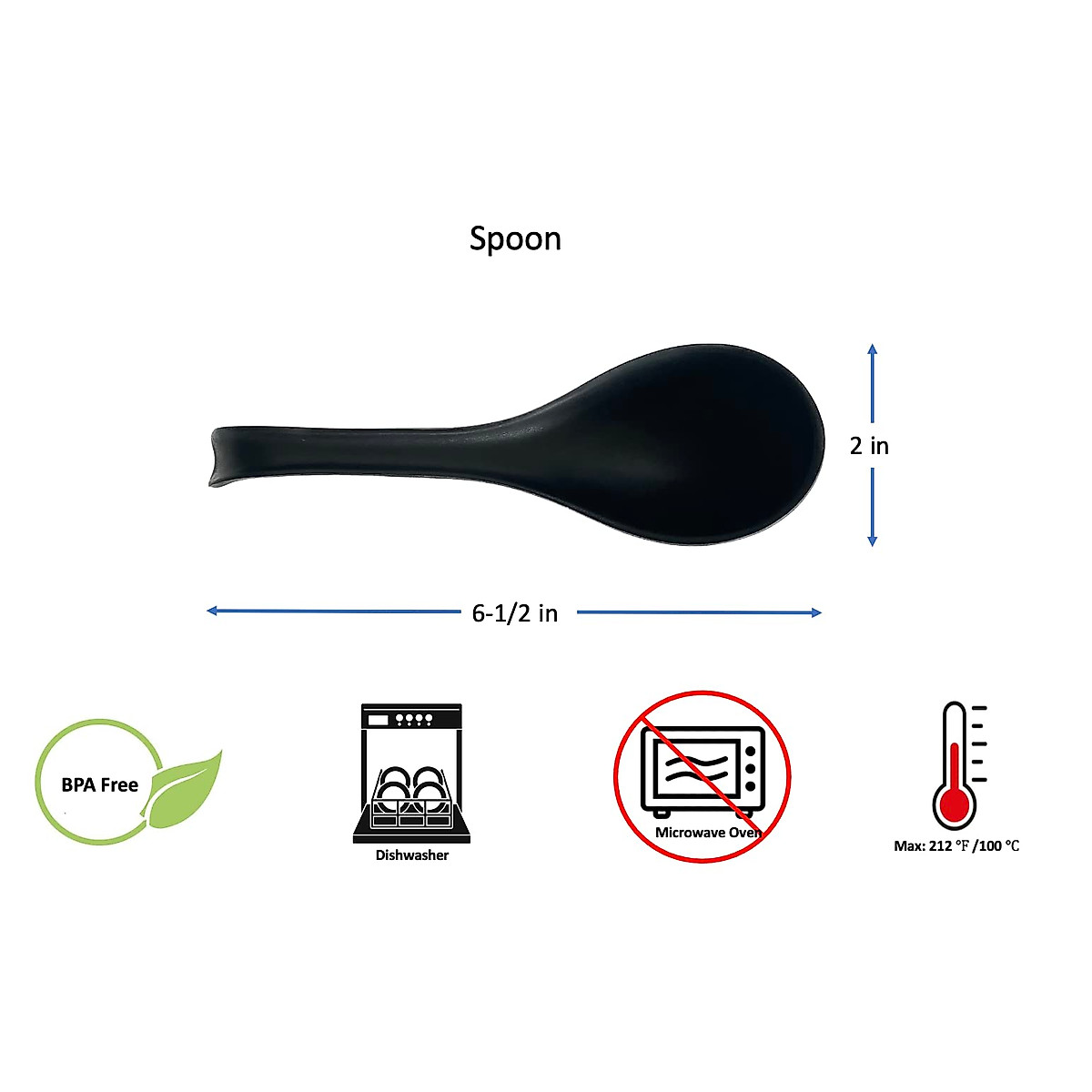 Lucky Star Melamine Japanese Ramen Vietnam Pho Noodle Soup Serving Spoons Utensil, 6.5” Length, Black (48)