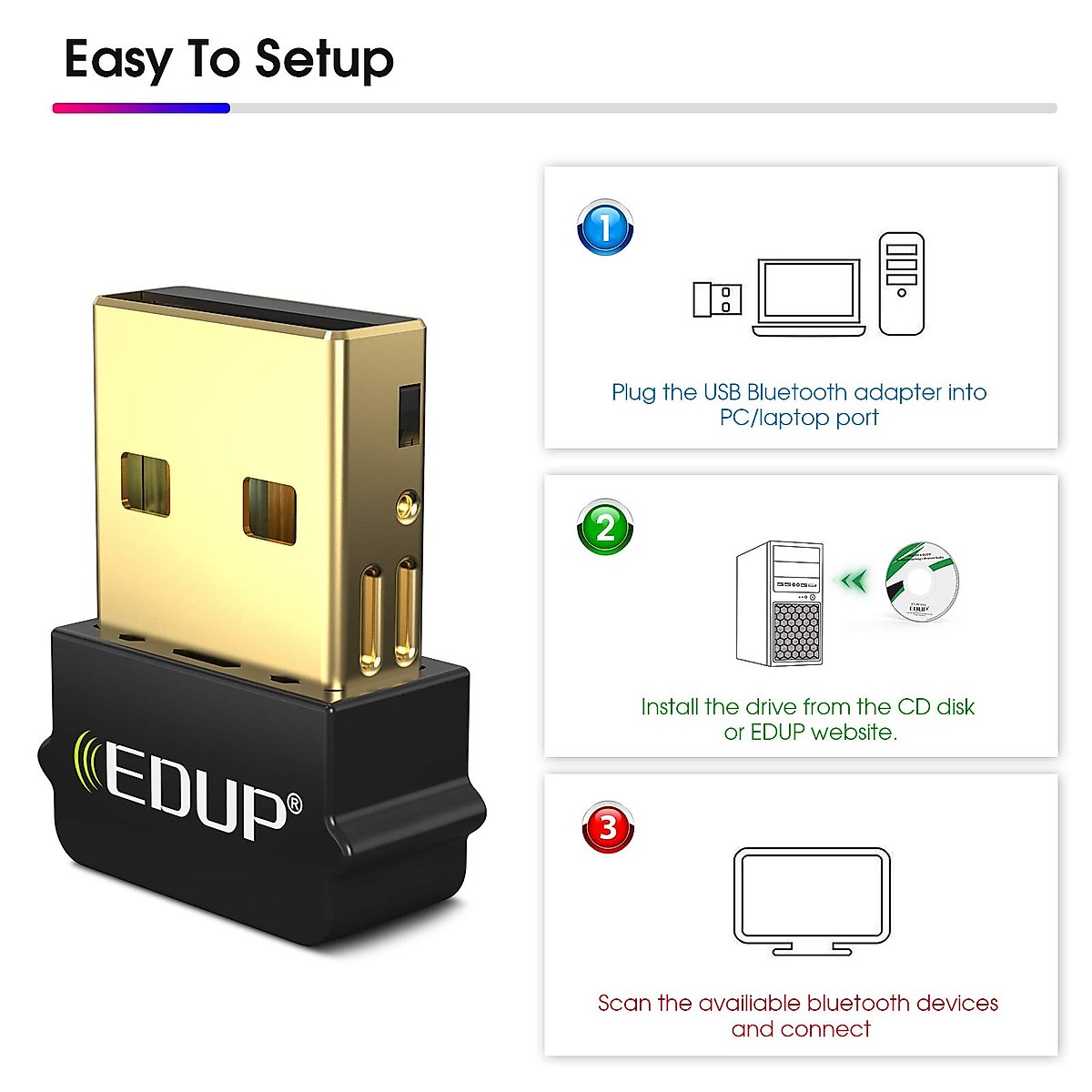 Mini USB Bluetooth 5.0 Adapter for PC,USB2.0 Bluetooth EDR Dongle for Desktop PC Laptop Compatible with Windows 10/8.1/8 /7 (Need Installed Driver)