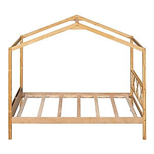 Harper & Bright Designs Twin Size House Bed for Kids, Twin Bed Frame with Headboard and Storage Space, Wooden Twin Bed for Girls, Boys,No Box Spring Needed,Natural
