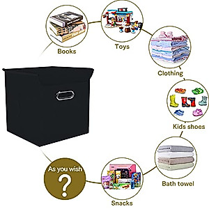DABEACT Fabric Storage Cube Bins with Lids Closet Organizers collapsible storage bins basket with Handles for Home ,Storage Boxes for Organizing,3 Pack,(black)