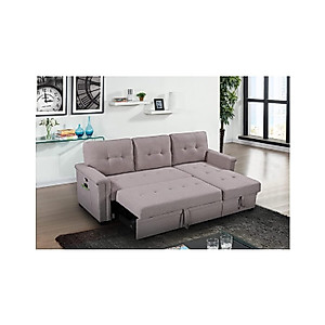 Lilola Home Ashlyn Light Gray Reversible Sleeper Sectional Sofa with Storage Chaise, USB Charging Ports and Pocket