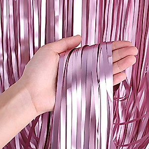 3 Pack Foil Curtains Metallic Foil Fringe Curtain for Birthday Party Photo Backdrop Wedding Event Decor (Pale Pink)