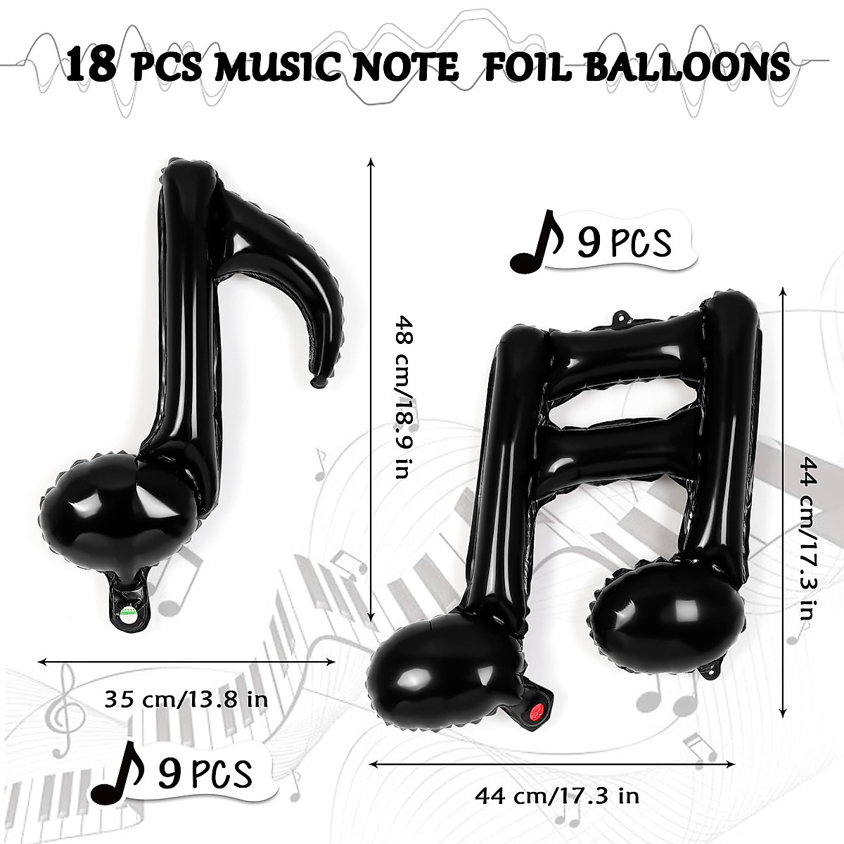 18 PCS Black Note Balloons, 16 Inch Music Balloons, Black Music Note Foil Balloons for Birthday Baby Shower Music Themed Party Concert Band Bar Party Decoration