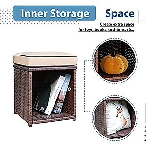 Yangming 2 Pieces Outdoor Patio Ottoman, Indoor Outdoor All Weather Rattan Wicker Ottoman Seat, Patio Rattan Furniture, Footstool Footrest Seat w/ Removable Cushions, No Assembly Required…