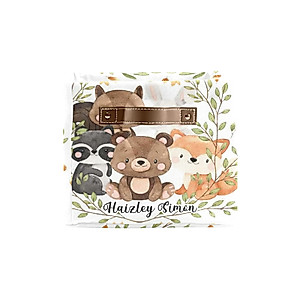 Cute Woodland Animals Personalized Storage Bins Custom Baskets Cubes Organizer With Handle for Home Nursery Supplies Clothes Toy 2 Pack