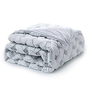 NEXHOME PRO Faux Fur Throw Blanket, Luxury Soft Rabbit Warm Fuzzy Cozy Fluffy Feel Fleece Blankets for Women Checkboard 60"X 80",Comfy Ruched Blanket for Sofa Couch Bed DÉcor White Grey