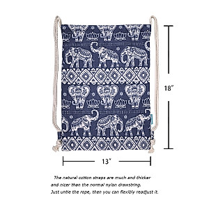Miomao Gym Sackpack Drawstring Backpack Elephant Cinch Pack Geometric Sinch Sack With Pockets Sport String Bag Yoga Daypack Beach Gift Bag 13 X 18 Inches Navy Blue