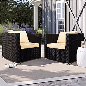 KAWIVAST Patio Single Sofa,Outdoor Patio Armchair,Outdoor Single Sofa,Wicker Patio Single Sofa,Rattan Single Sofa,Outdoor PE Rattan Sofa,All Weather Patio Sofa (2, Black+Beige)