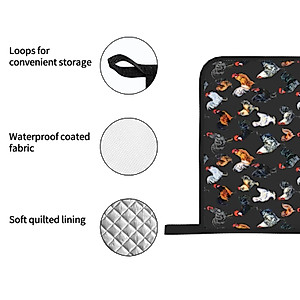 DONMYER Chicken Oven Mitts and Pot Holders Sets of 4 Rooster Oven Gloves Set Cock Kitchen Mitts Heat Resistant Farmhouse Potholders for Kitchen Baking Grilling