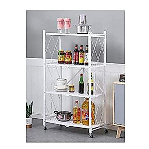 ATAAY Shelving Unit Heavy Duty Carbon Steel Foldable Storage Stand, Organizer Rack Cart with for Garage Kitchen Living/White