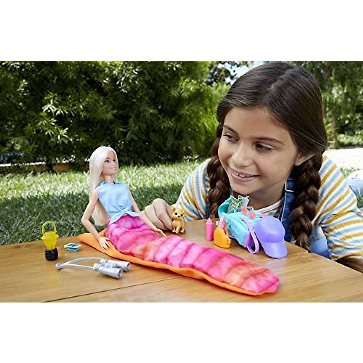 Barbie It Takes Two Doll & Accessories, Malibu Camping Playset with Doll, Pet Puppy & 10+ Accessories Including Sleeping Bag