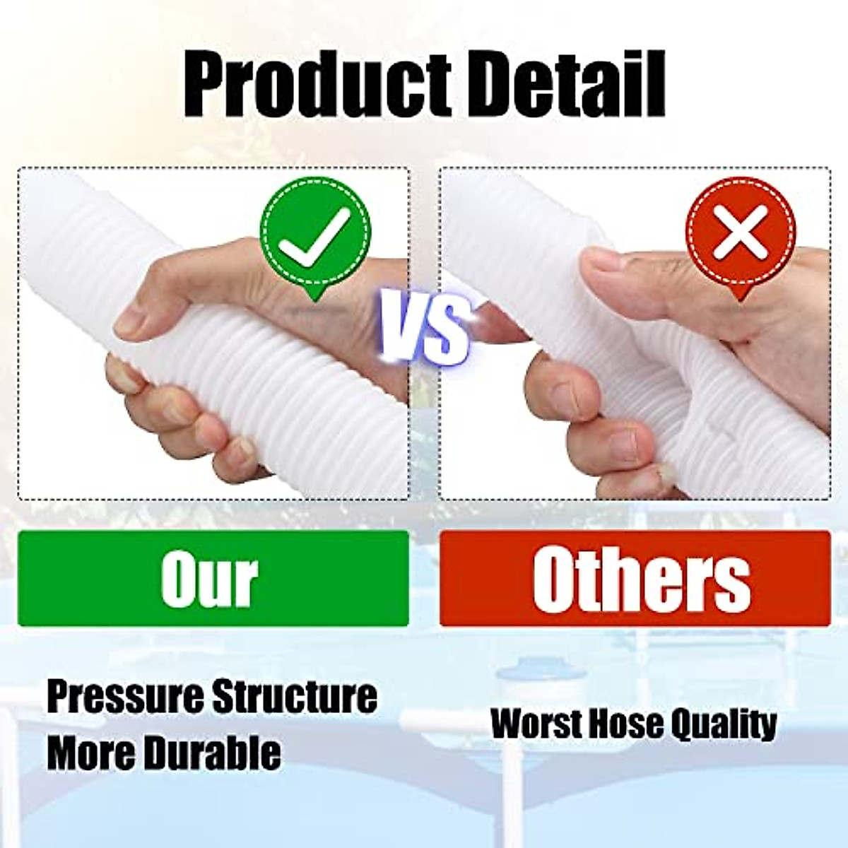 1.5 Inch Pool Hose for Above Ground Pools Diameter Pool Pump Replacement Hose 59 Inch Length Swimming Pool Hose with Hose Clamps (16 Pcs)