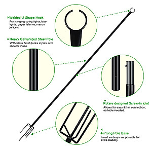 Xflism Outdoor 9FT Metal Poles with Hooks for Hanging String Lights 2 Pack - Garden, Backyard, Patio Lighting Stand for Parties, Wedding, Black